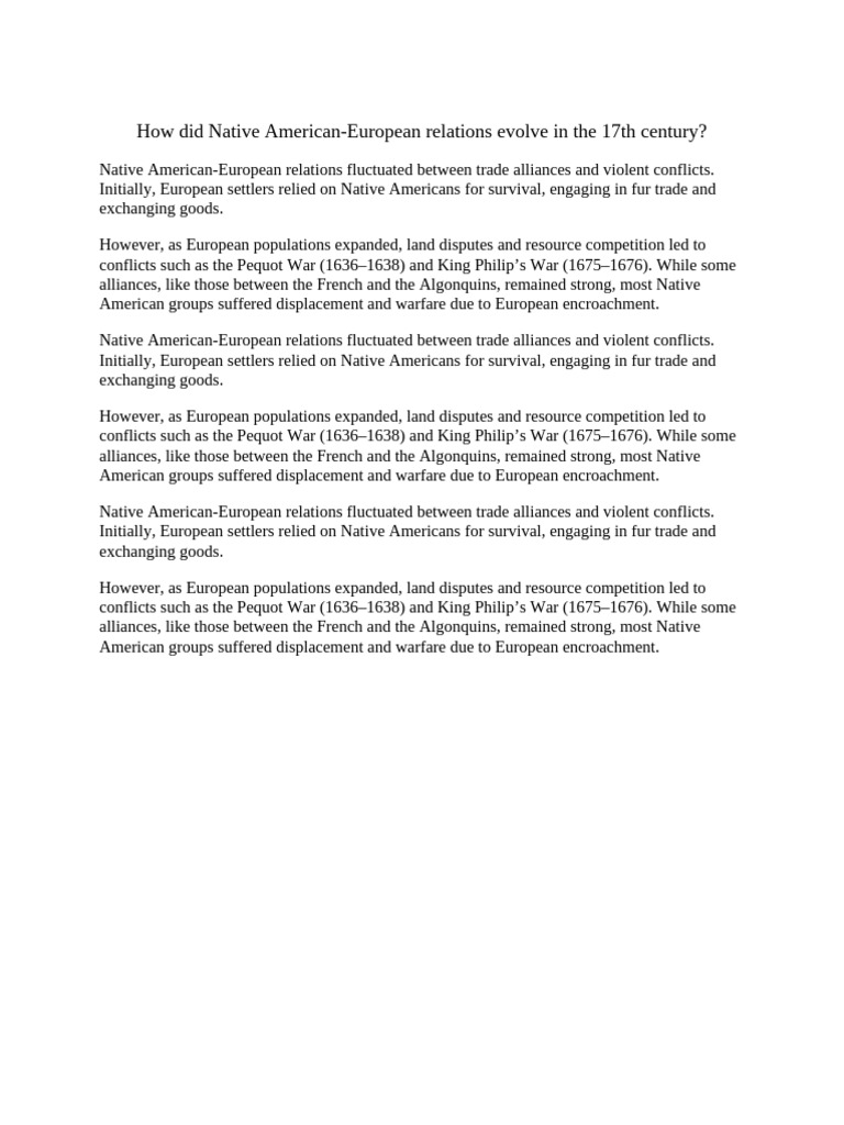 How Did Native American-European Relations Evolve in The 17th Century ...