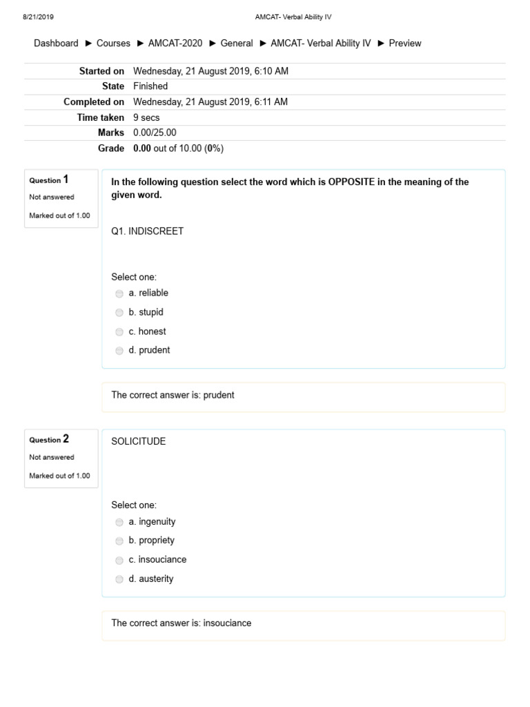 AMCAT - Verbal Ability IV | PDF | Leadership | Question