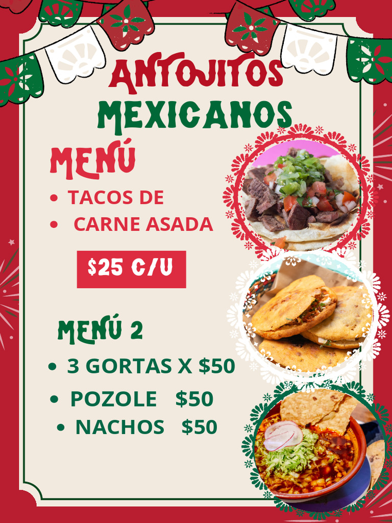 Documento A4 Menú Mexicano Festivo Rojo | PDF