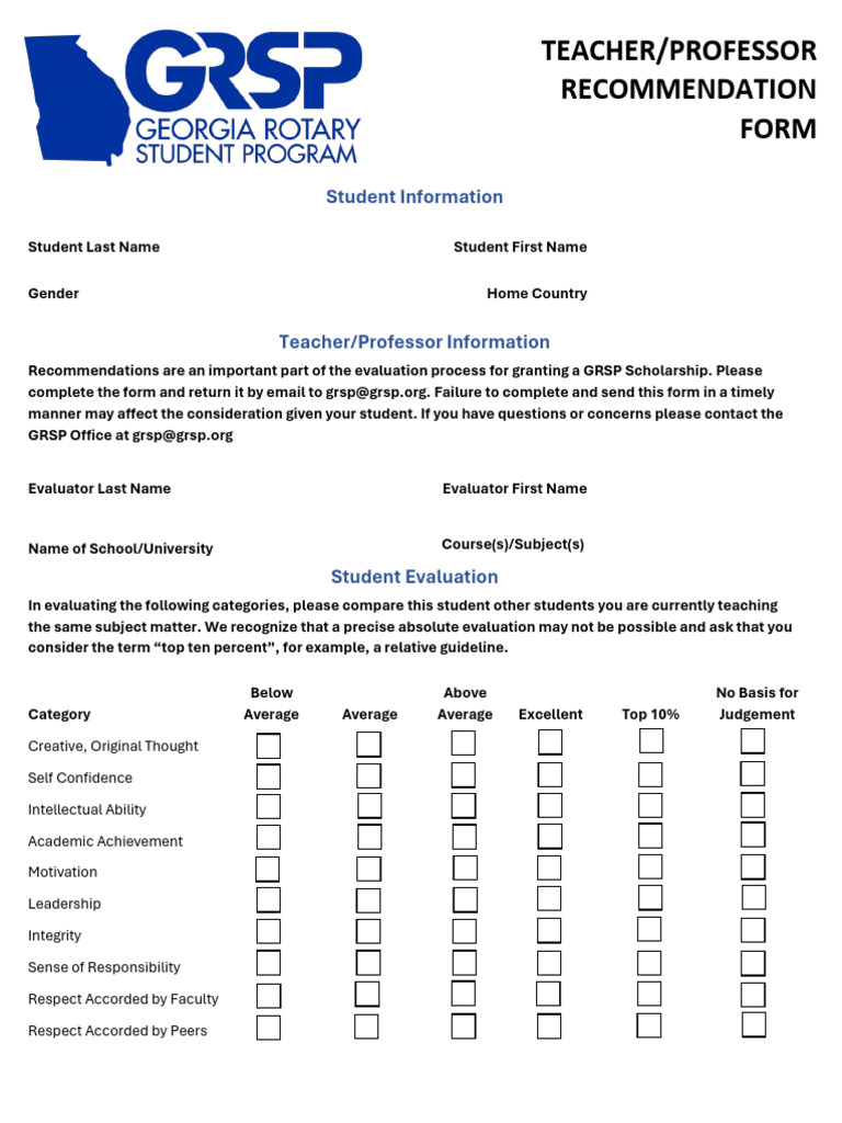 Teacher-Professor Recommendation Form. | PDF | Teachers | Leadership