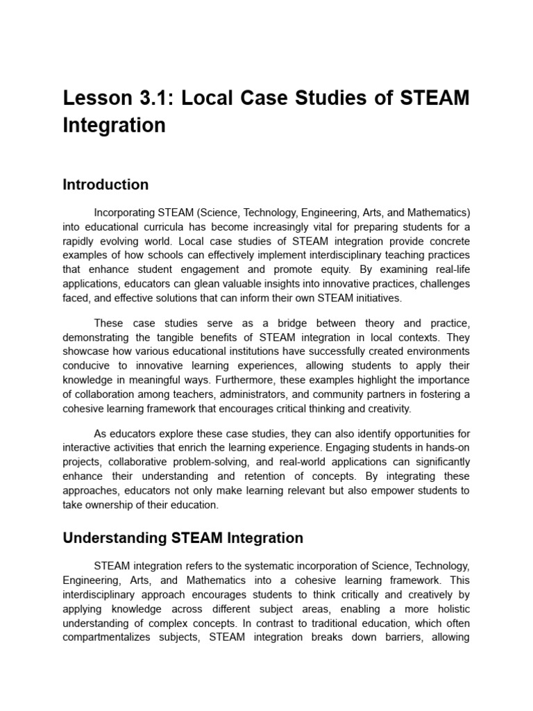 Lesson 3.1 B - Local Case Studies of STEAM Integration | PDF ...