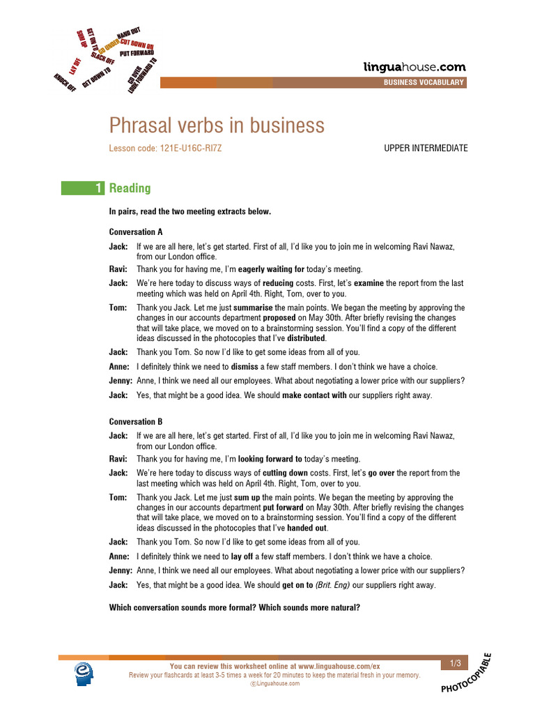 Business Vocabulary: Phrasal Verbs Guide | PDF