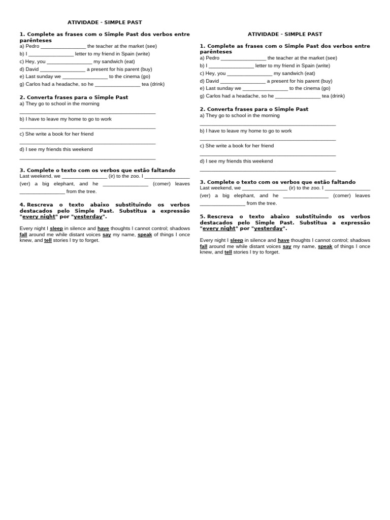 Atividade Simple Past (1) | PDF | Chess Theory | Chess
