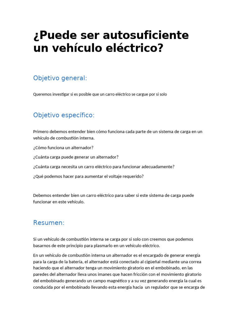 Puede Ser Autosuficiente Un Vehículo Eléctrico | PDF | Motor de ...
