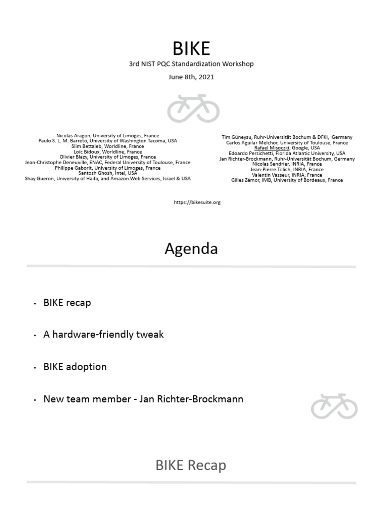 Bike-3rd Nist PQC Workshop-06.08.2021 | PDF | Computer Hardware ...