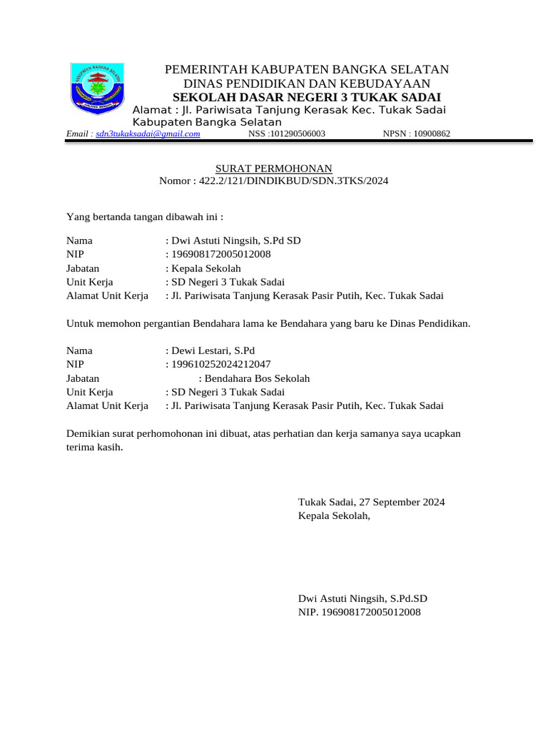 Surat Permohonan Ganti Bendahara | PDF