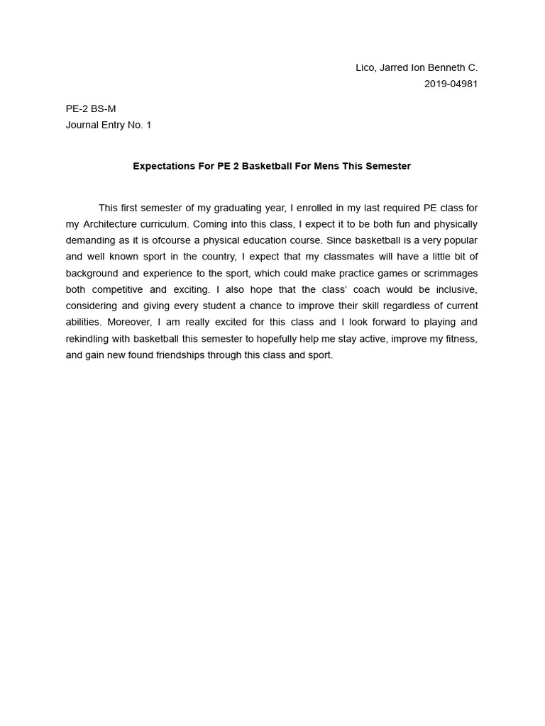 Lico Journal#1 PE2 BSM | PDF