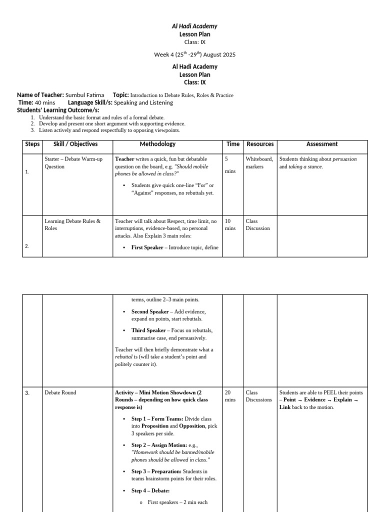 Daily Lesson Plan IX Week 4 August 2025.docx... Updated | PDF ...
