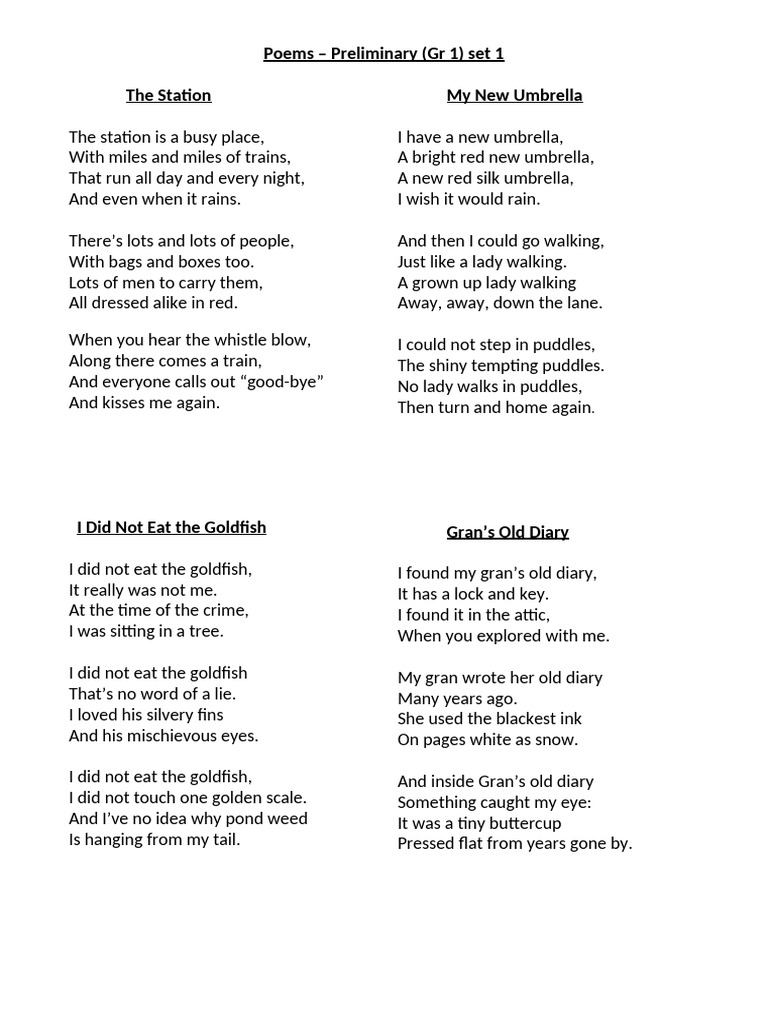 Fun Poems for Grade 1 Students | PDF