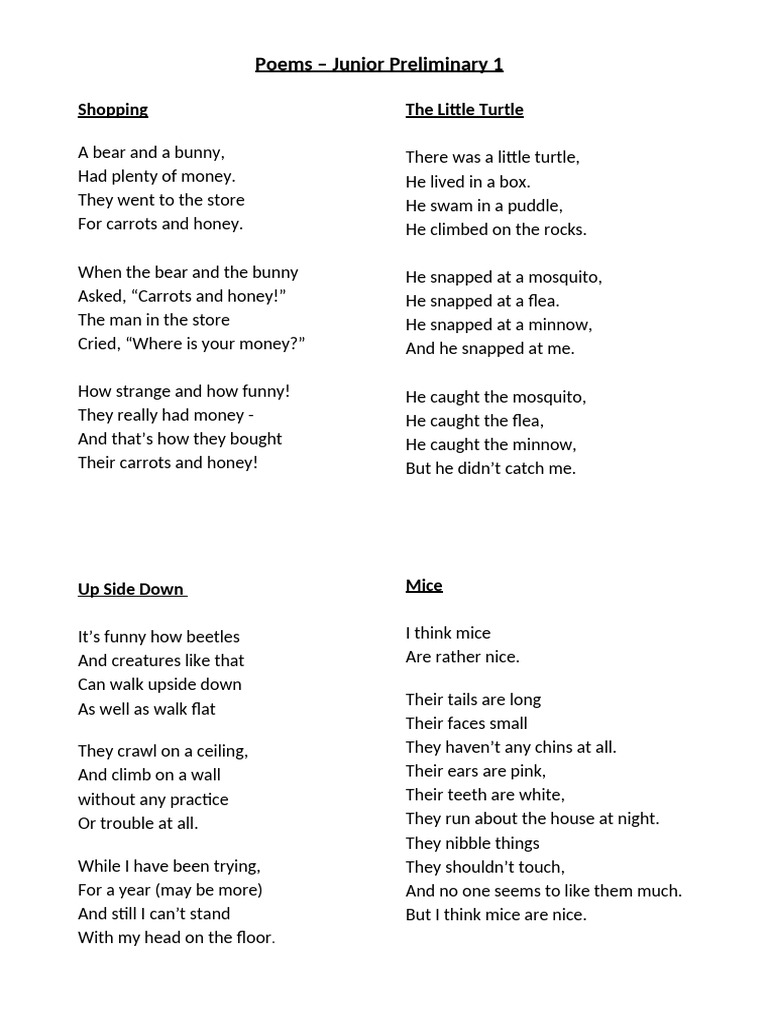 Fun Children's Poems for Early Readers | PDF