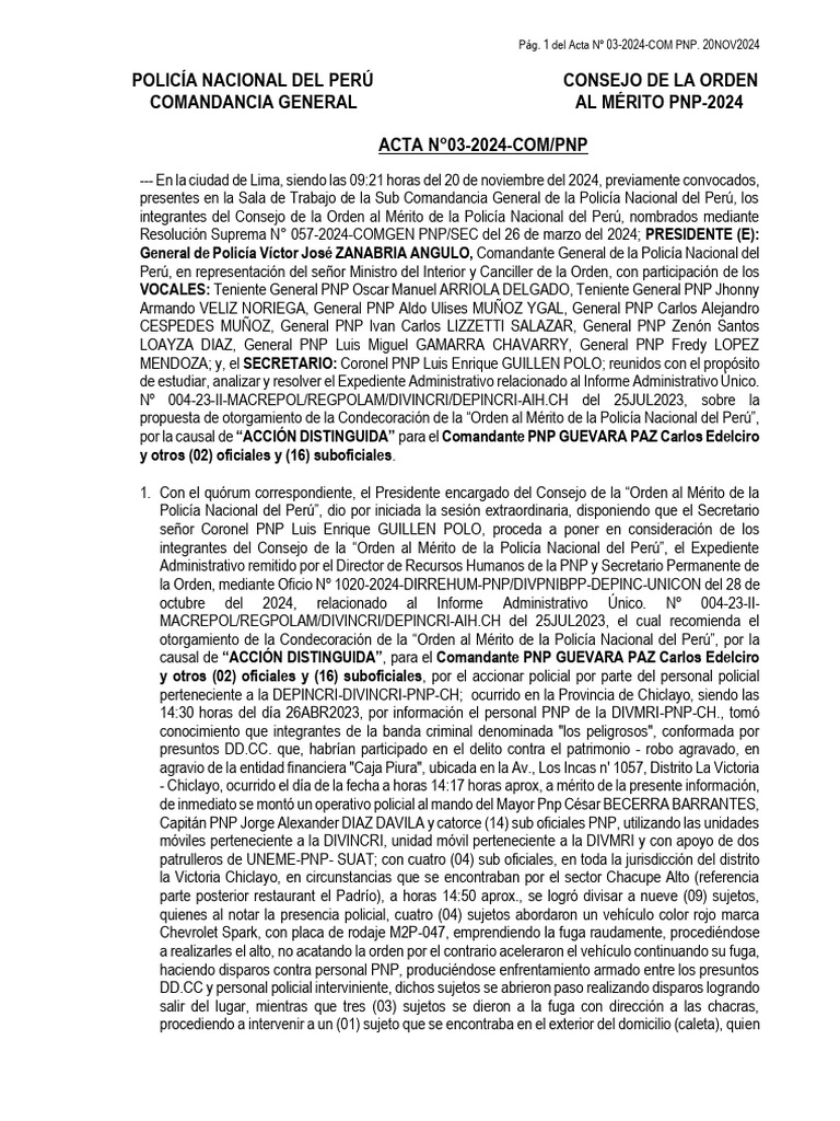 Acta - 03-2024-Com-pnp-Desestimado-cmdte. PNP Carlos Edelciro Guevara Paz y Otros (Accion ...