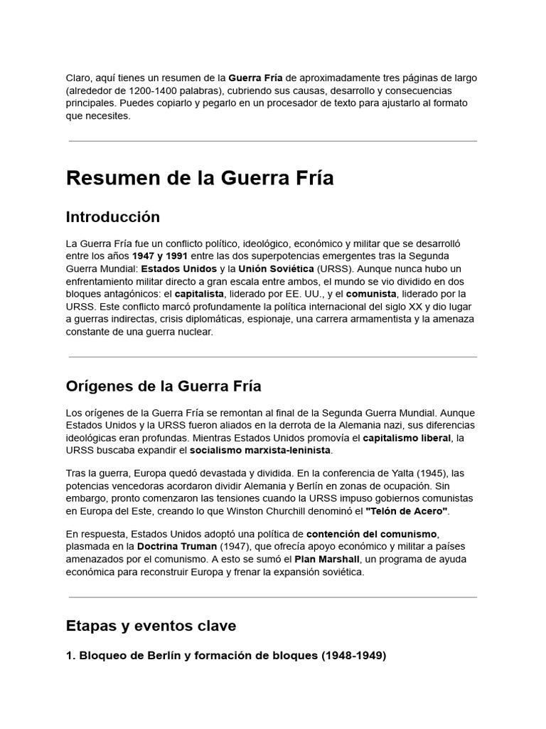 Resumen de La Guerra Fría: Introducción | PDF | Guerra Fría | Unión ...