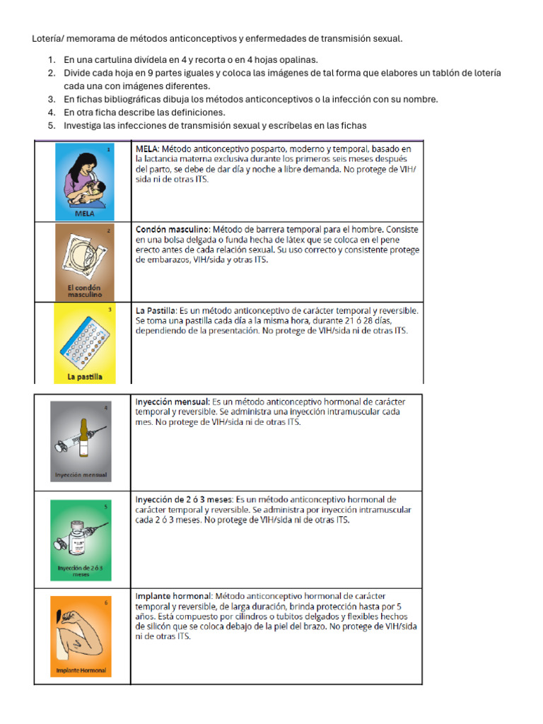 Lotería De Métodos Anticonceptivos Y Ets Pdf