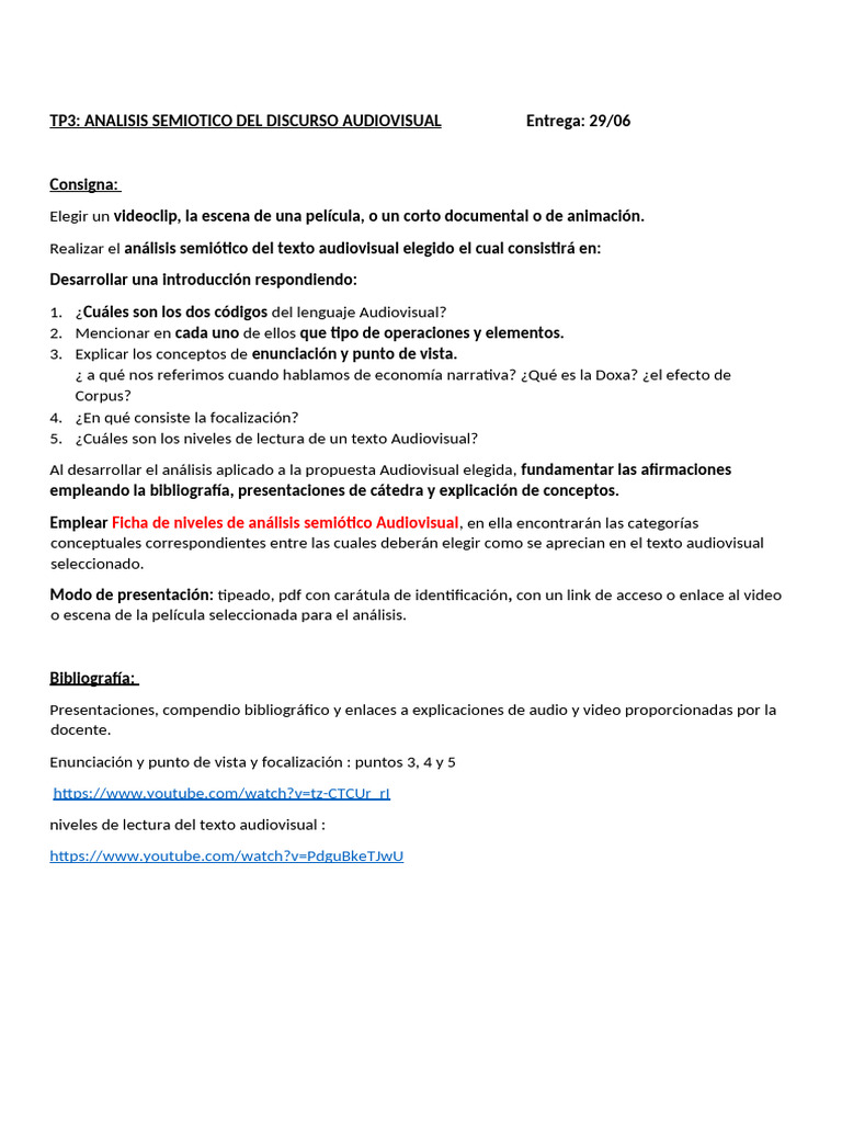 Consigna TP3 Análisis Audiovisual | PDF