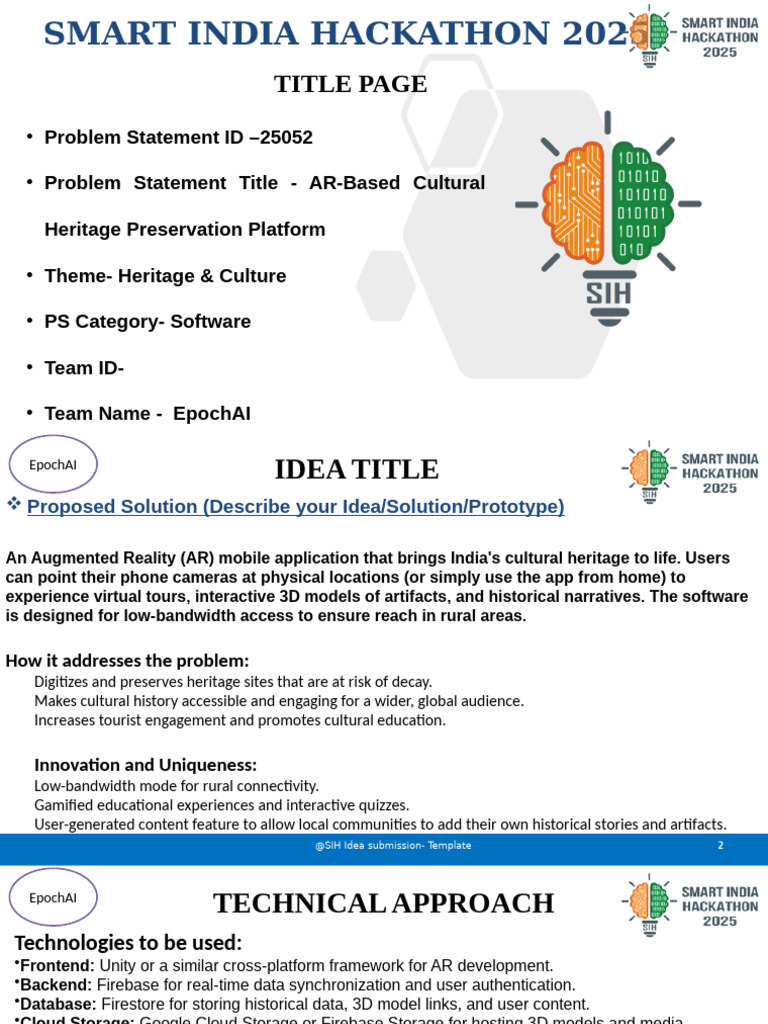 SIH2025 IDEA Presentation | PDF | Augmented Reality | Mobile App