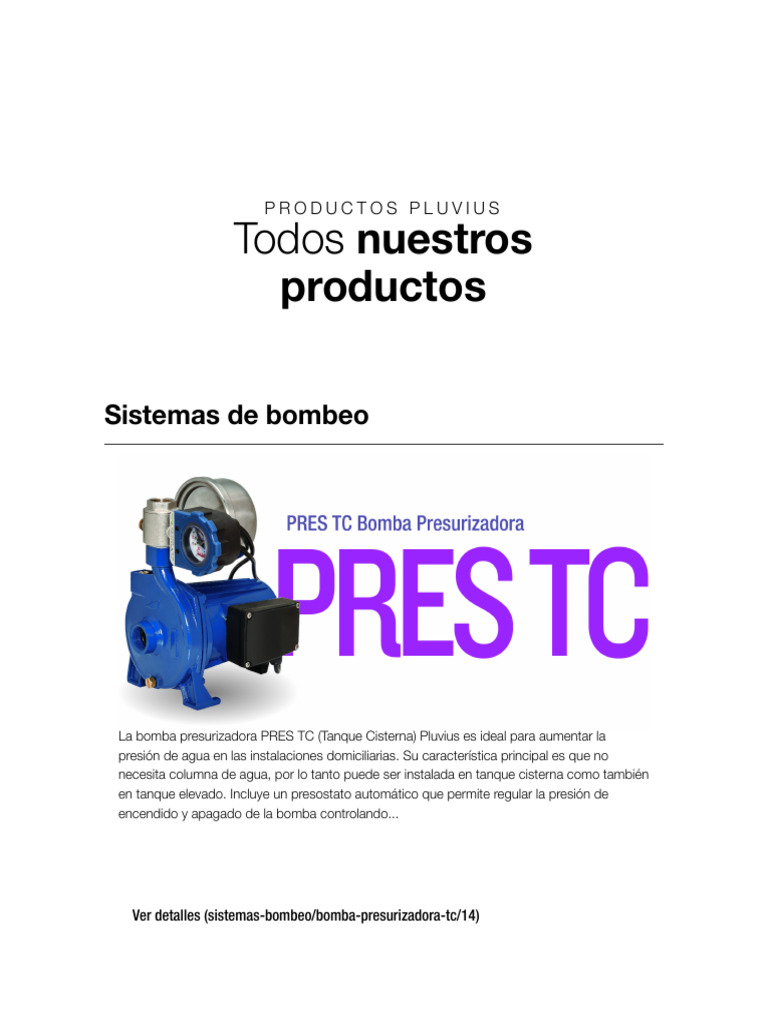 Bombas y Controladores Pluvius | PDF | Agua | Bomba