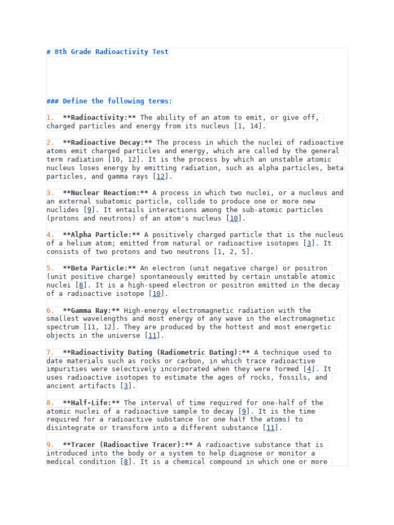 8th Grade Radioactivity Test | PDF | Radioactive Decay | Neutron