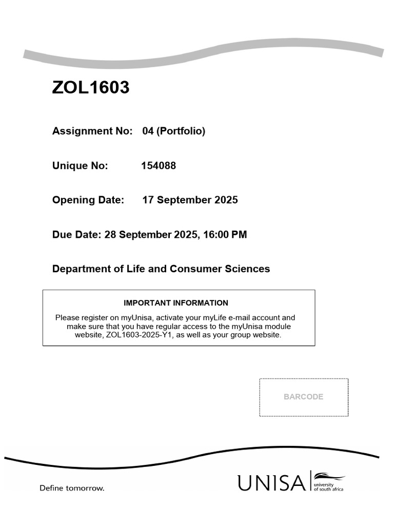 Assignment 04 Portfolio ZOL1603 | PDF | Biology | Zoology