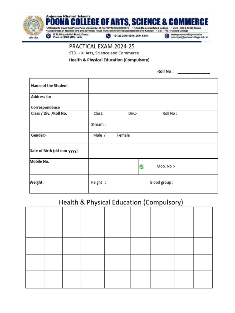 Poona College XI - PHYSICAL Practical Form 2024-24 5 FINAL March 20245 ...