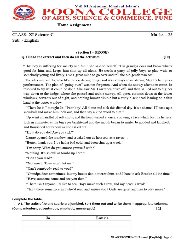 XI Science English Home Assignment | PDF