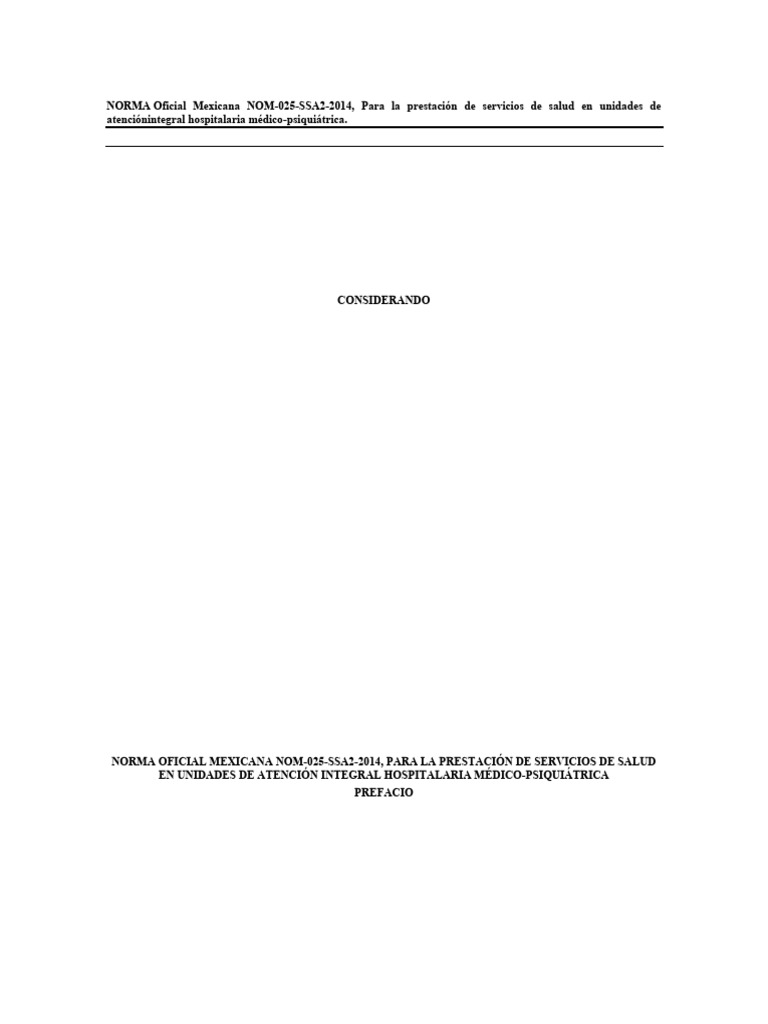 Norma Oficial Mexicana 025-SS2-2014 | PDF | Hospital | Salud mental