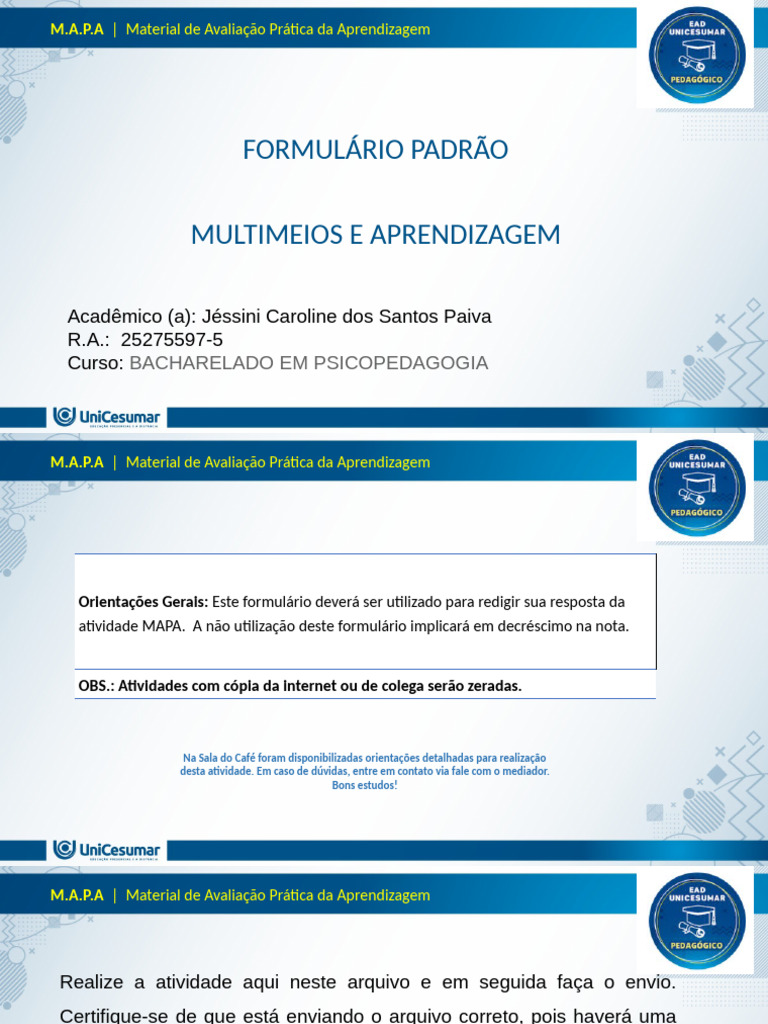 Multimeios e aprendizagem - Mapa Unicesumar Psicopedagogia | PDF