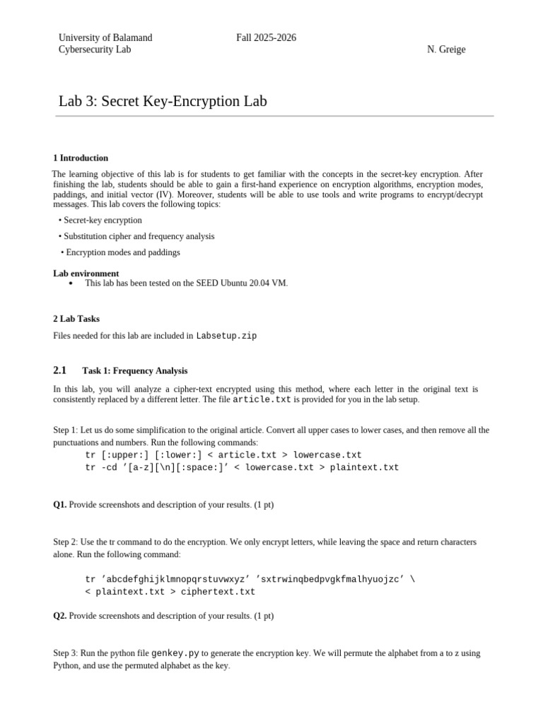 Experiment - 3 - Secret-Key Encryption Lab | PDF | Encryption | Cryptography