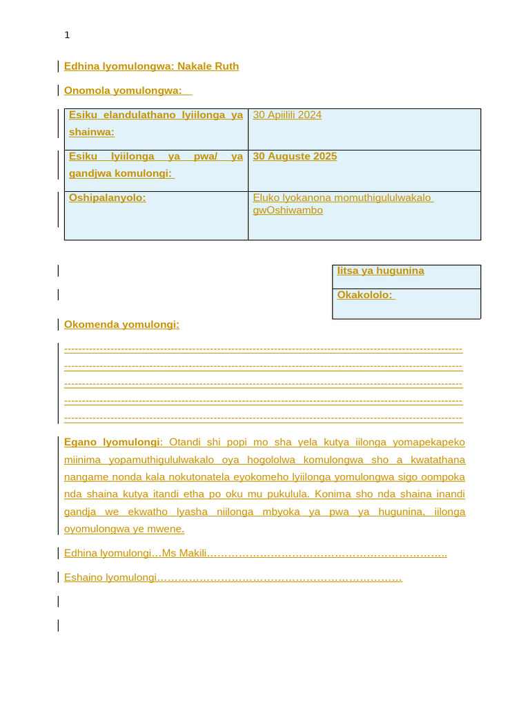 Oshiwambo Language Document Overview | PDF