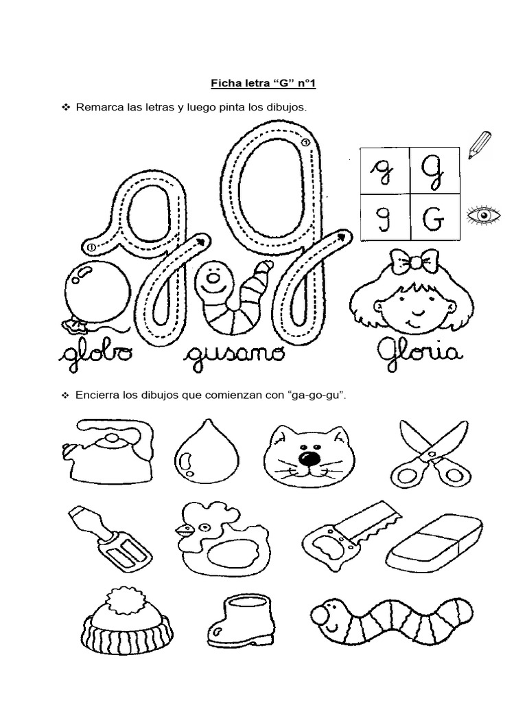 Recortable Ficha Letra G Ga Go Gu | PDF