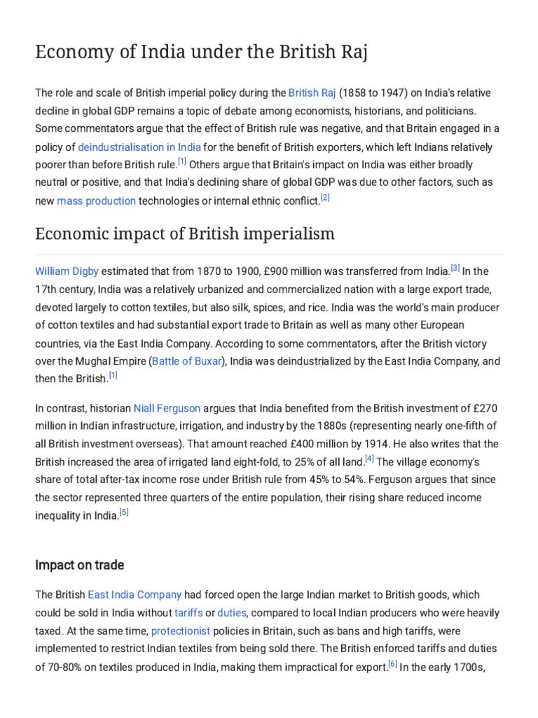 Economy of India Under The British Raj - Wikipedia | PDF | Cost Of ...