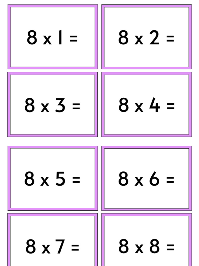 8x Times Tables Multiplication Flashcards | PDF