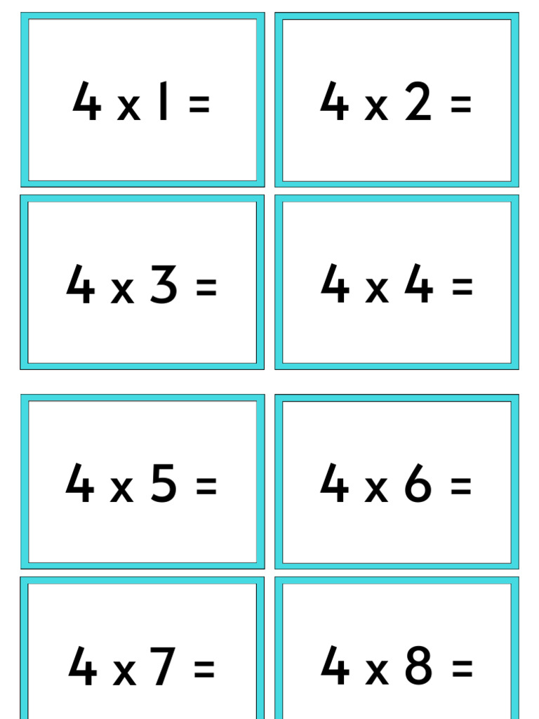 4x Times Tables Multiplication Flashcards | PDF