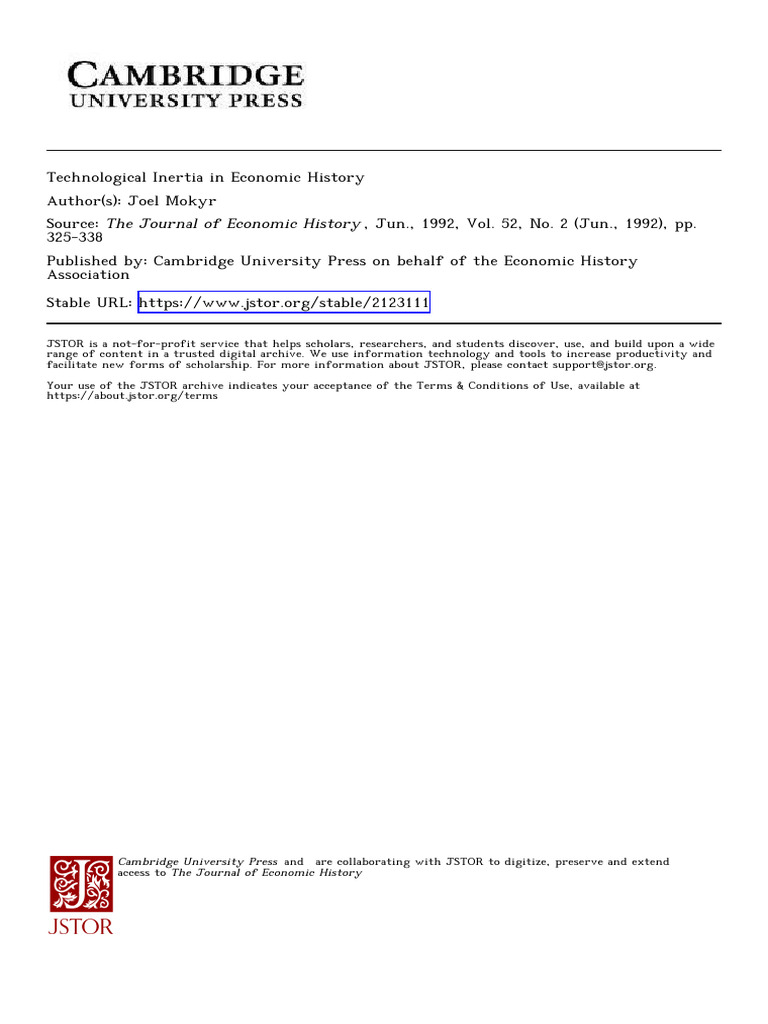 Mokyr - Technological Inertia in Economic History | PDF | Labour ...