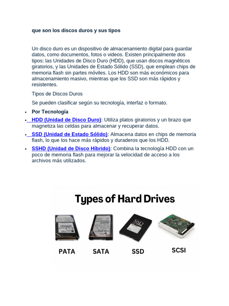Que Son Los Discos Duros y Sus Tipos | PDF | Disco duro | Unidad de ...