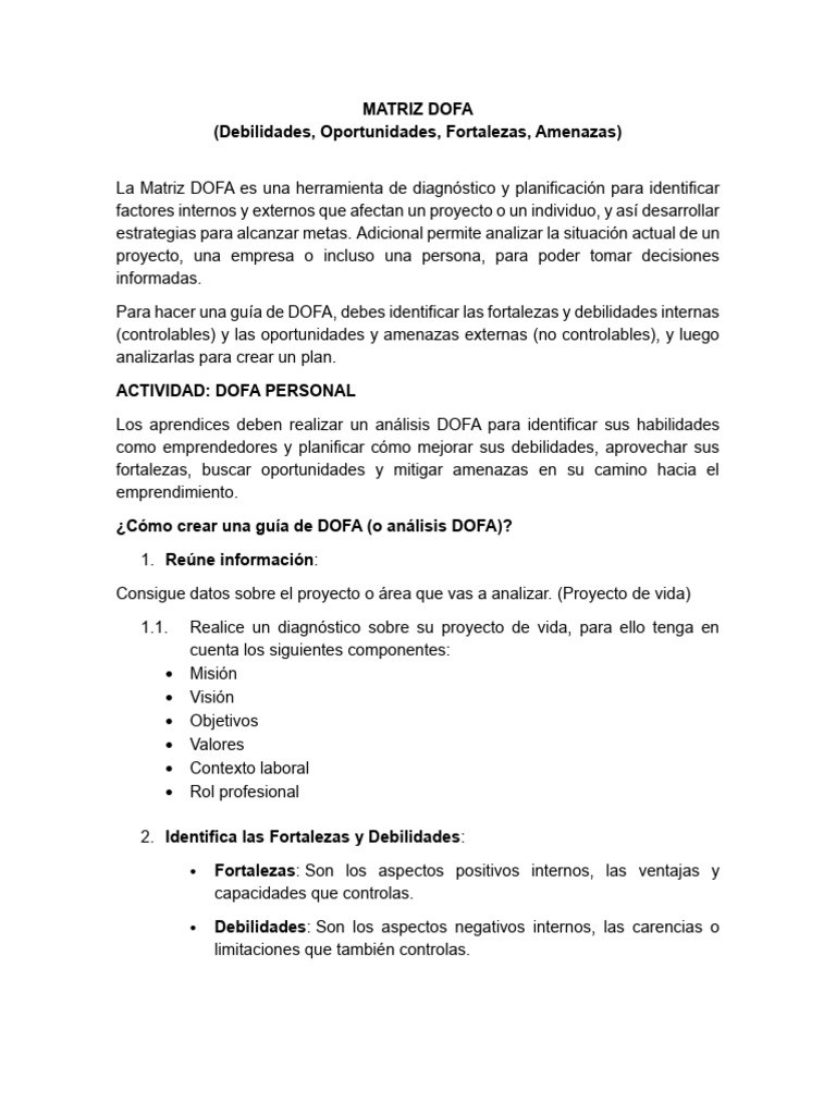 Guia Matriz Dofa-1 | PDF | Análisis FODA | Iniciativa empresarial