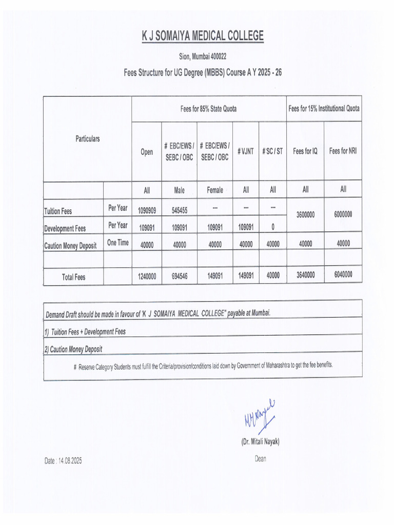Fee+Structure+for+UG+MBBS++2025 26 | PDF