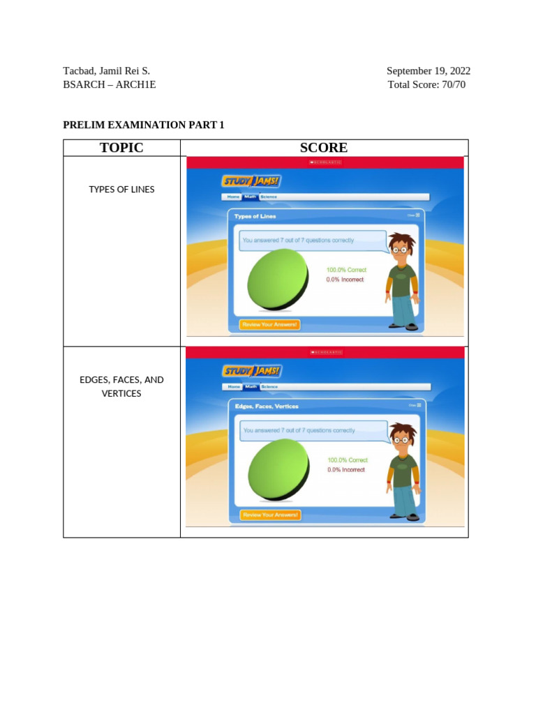 Prelim Exam Score: BSARCH ARCH1E | PDF