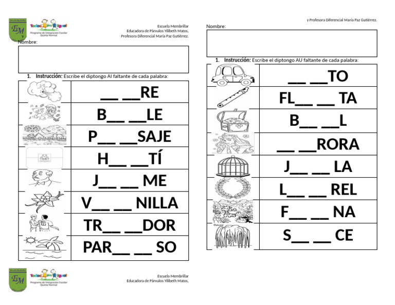 Guía F.F Díptongos AI - AU | PDF