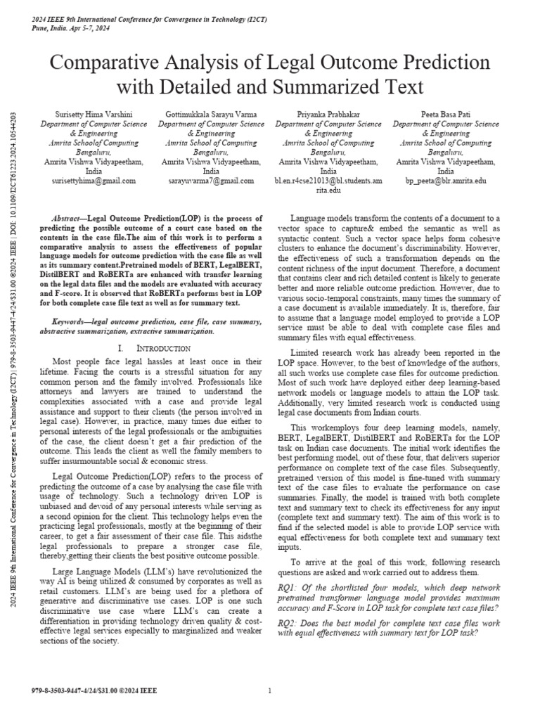 Comparative Analysis of Legal Outcome Prediction With Detailed and ...