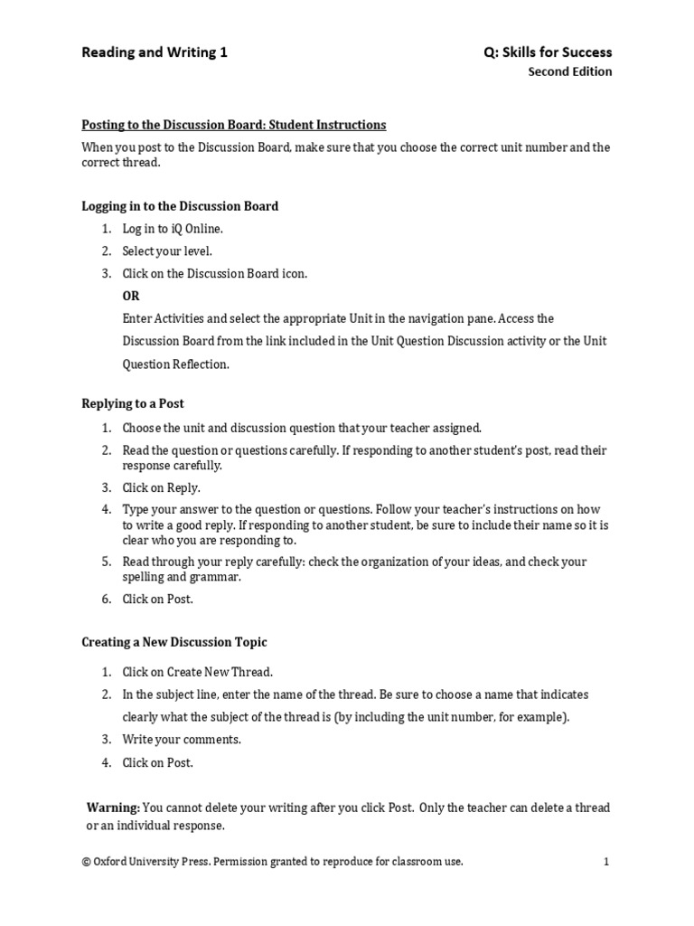 Discussion Board Posting Instructions | PDF | Internet Forum | Cognition