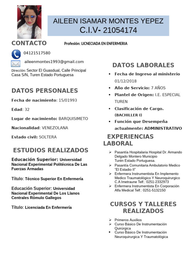 Curriculo Aileen | PDF | Enfermería | Servicios públicos