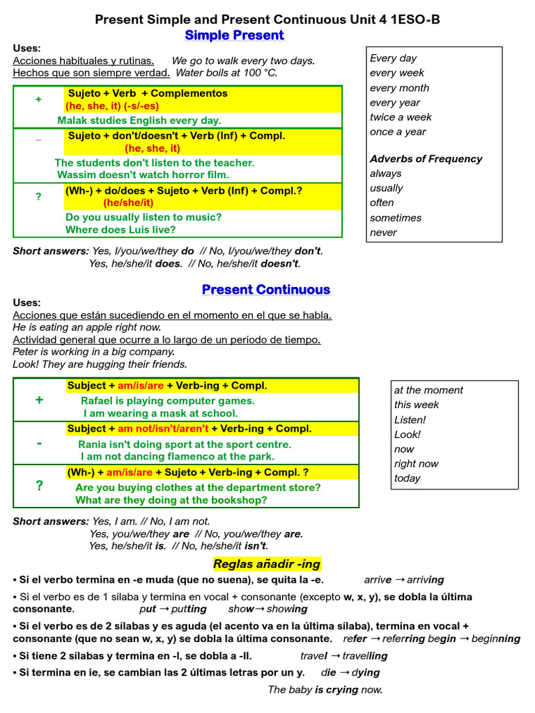 Present Simple vs. Continuous Guide | PDF | Linguistic Typology ...