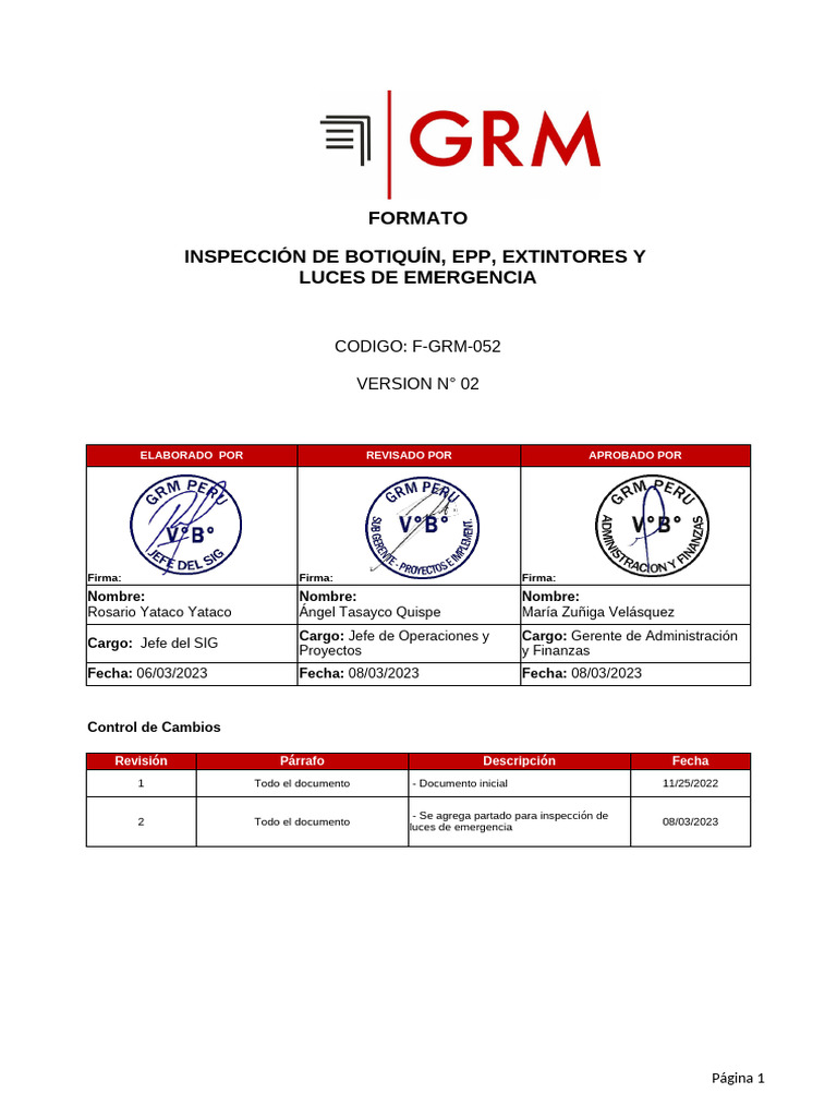 F-GRM-052 Inspección de Botiquín_EPP_Extintores_Luces de Emergencia ...