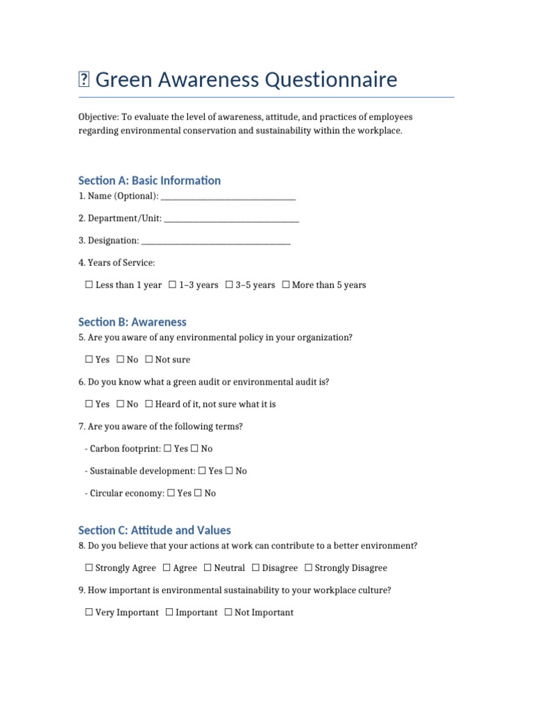 Employee Green Awareness Survey | PDF