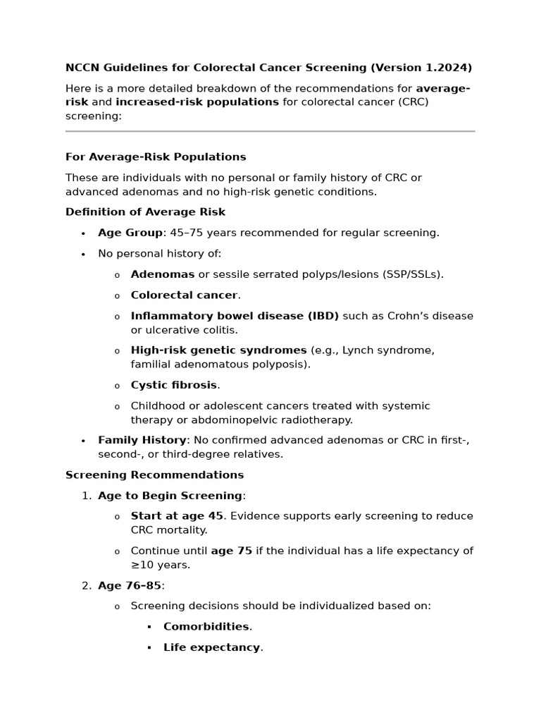NCCN Colorectal Cancer Screening Guidelines | PDF | Colorectal Cancer ...