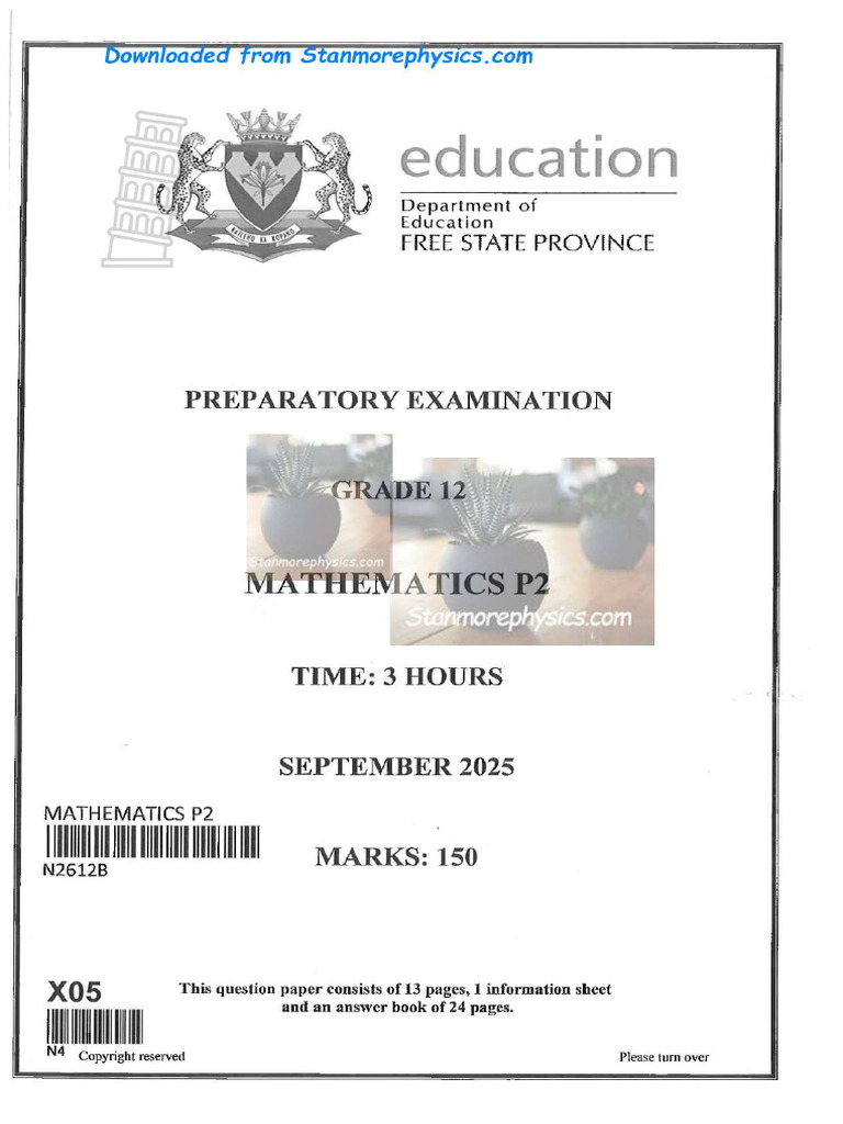 FS Maths Grade 12 September 2025 P2 and Memo | PDF