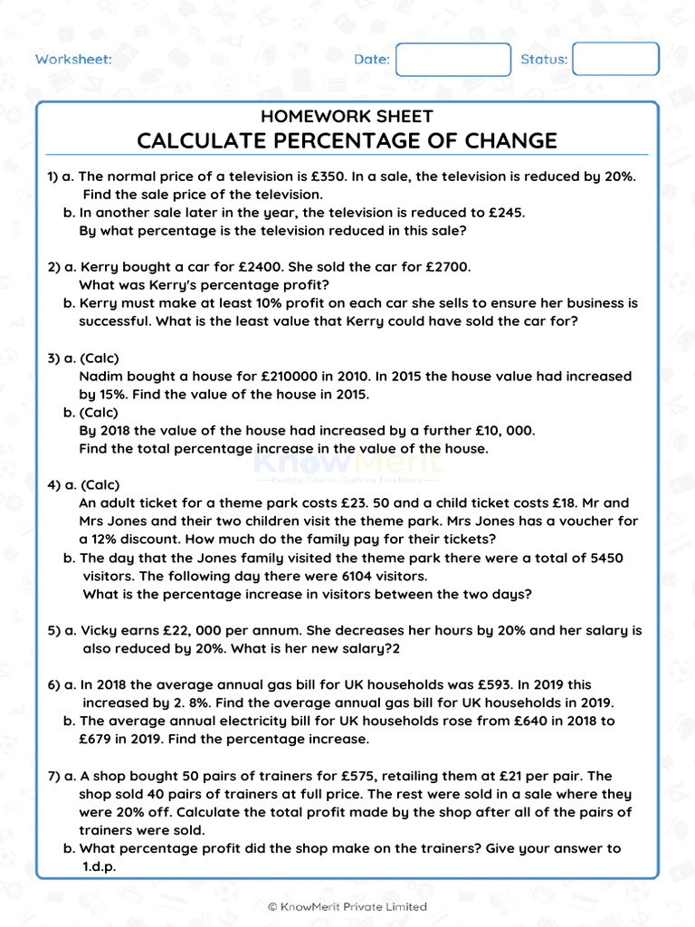 Percentage Change Calculation Exercises | PDF