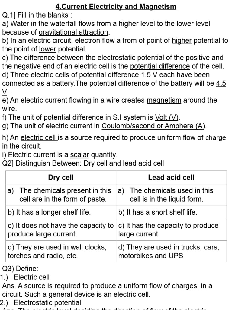 8th Science Ch.4. Current Electricity and Magnetism | PDF | Electric ...