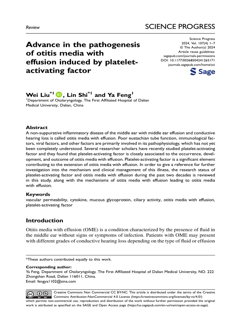 Wei Liu 2024 - Advance in The Pathogenesis of Otitis Media With ...