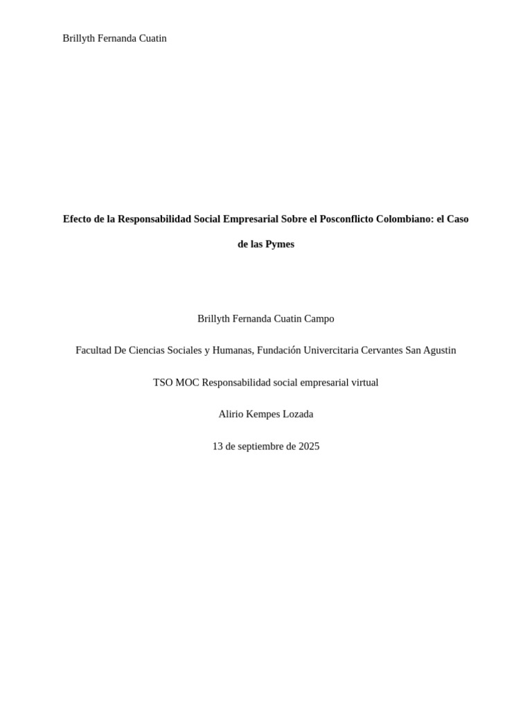 RSE y su Impacto en PYMES Postconflicto | PDF | Responsabilidad social ...